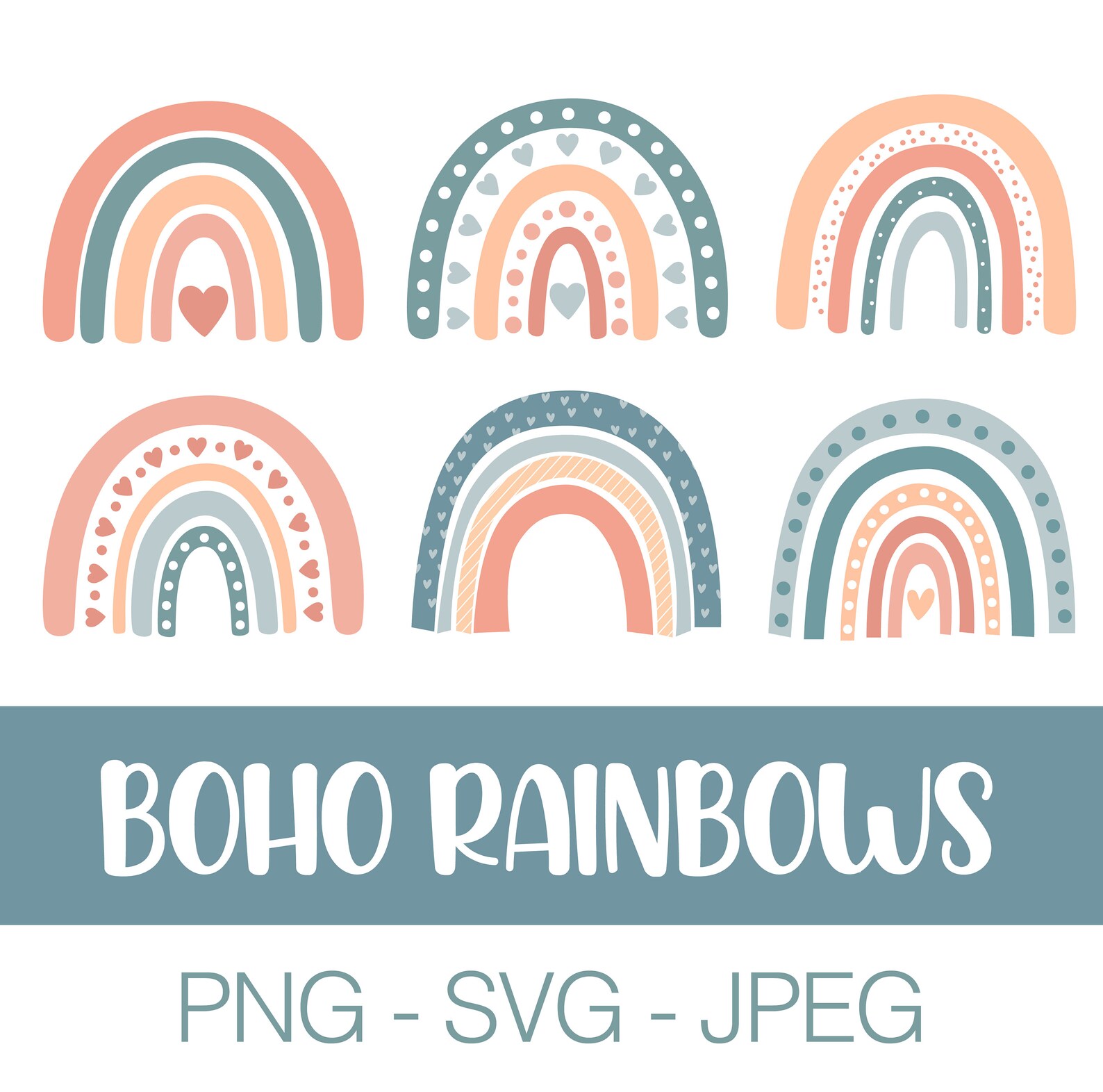 SVG JPEG PNG 6 Cute Boho Muted Rainbows Clipart Cutting Software ...