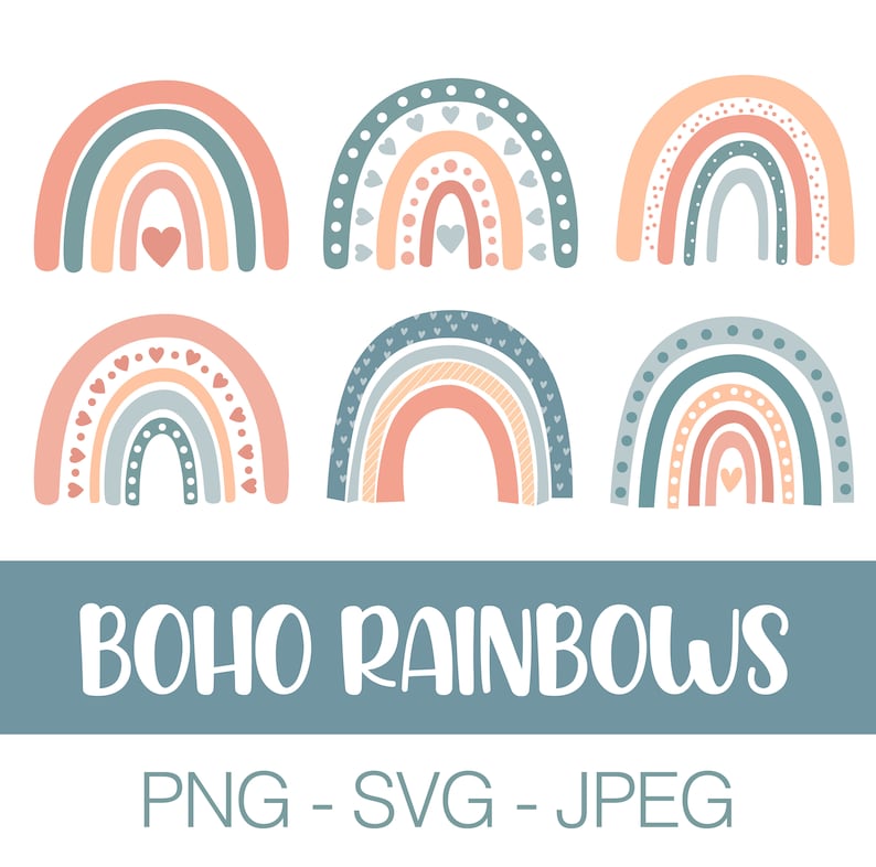 SVG - JPEG - PNG | 6 Cute Boho Muted Rainbows | Clipart | Cutting ...