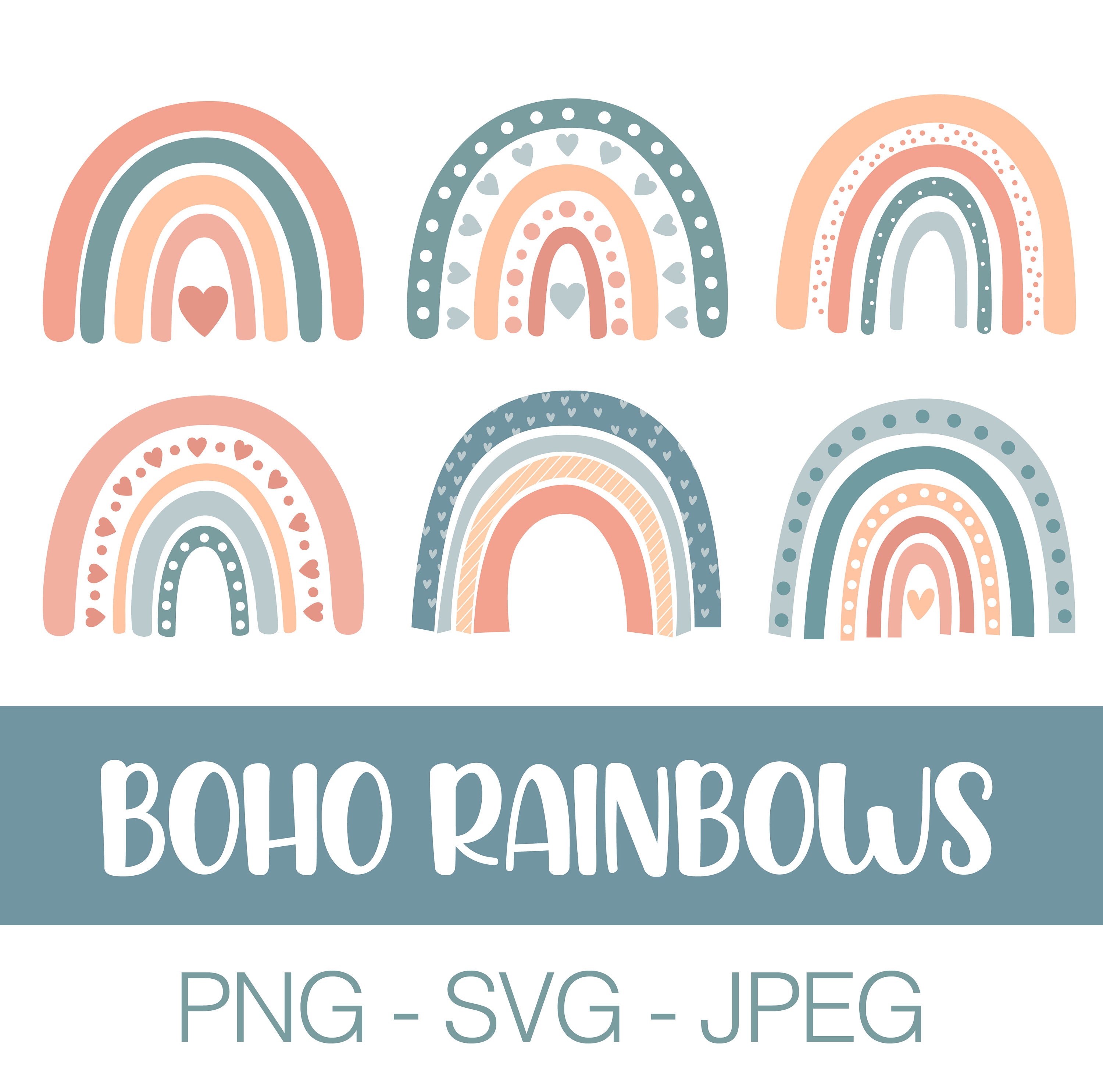 SVG JPEG PNG 6 Cute Boho Muted Rainbows Clipart Cutting Software ...