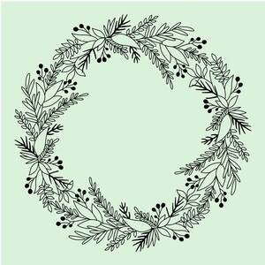 SVG - PNG - JPEG | Christmas Winter Floral Wreath | Black and White ...