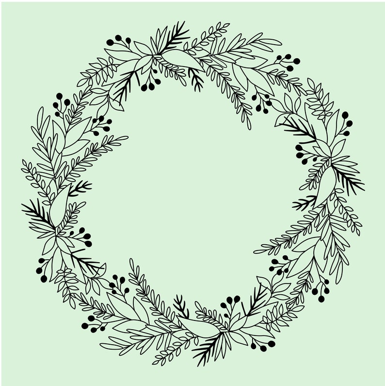 SVG - PNG - JPEG | Christmas Winter Floral Wreath | Black and White ...