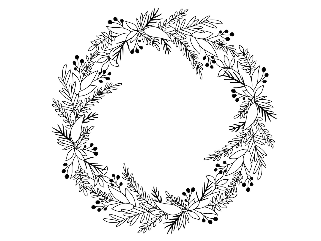 SVG - PNG - JPEG | Christmas Winter Floral Wreath | Black and White ...