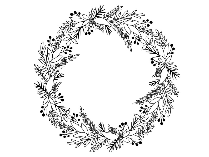 SVG - PNG - JPEG | Christmas Winter Floral Wreath | Black and White ...