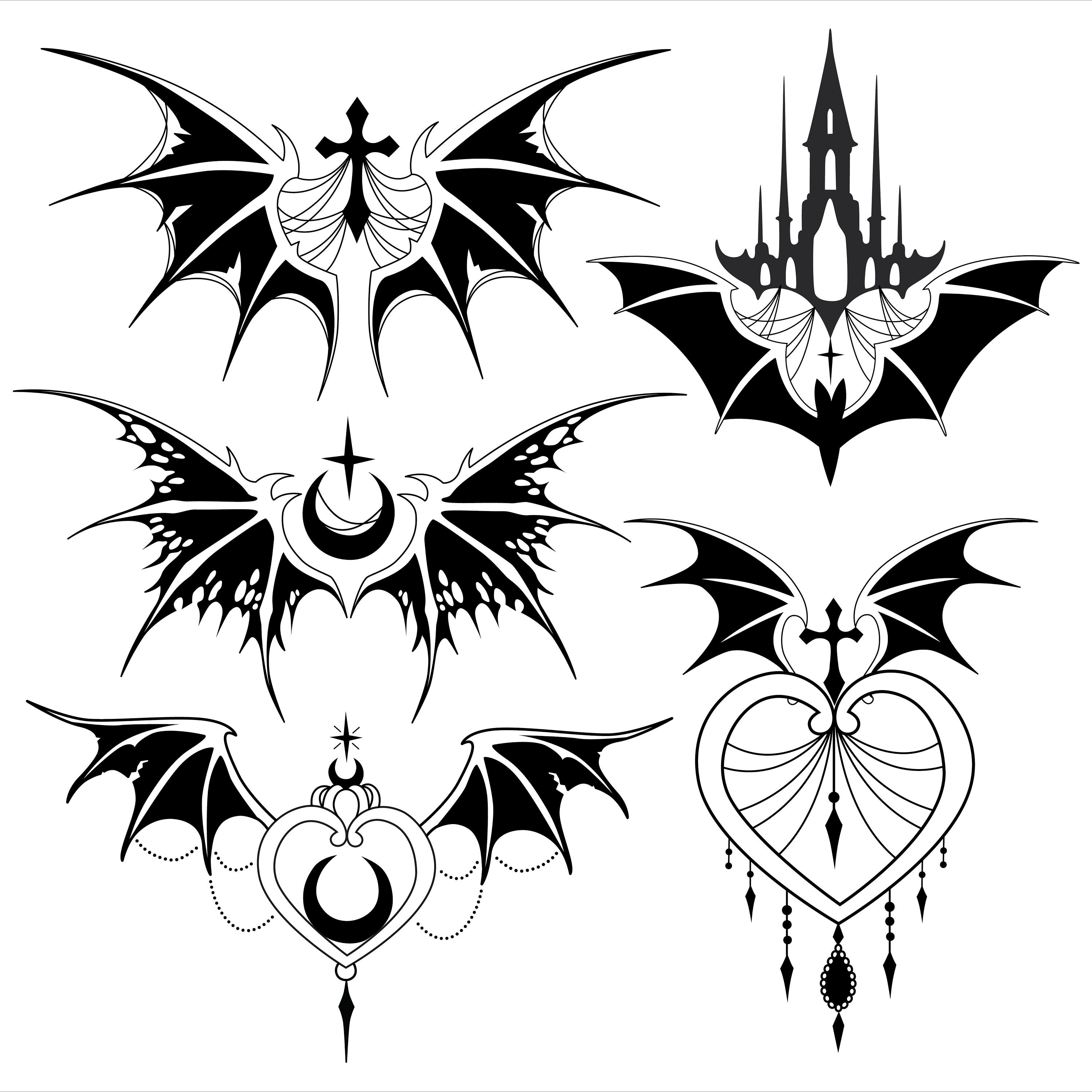 SVG JPEG PNG Gothic Decorative Bat Wings Bundle Tattoo Inspired Clipart ...