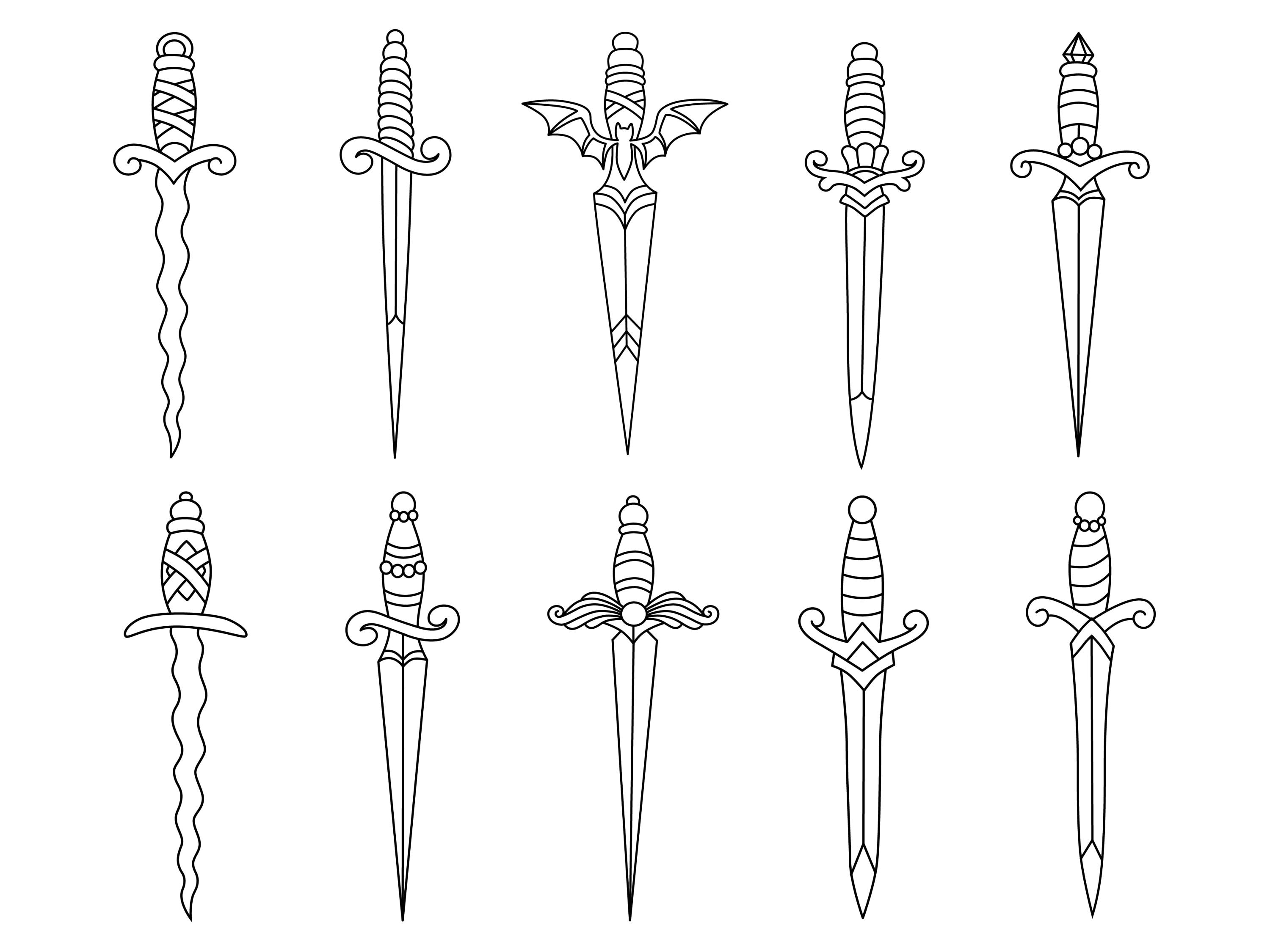 SVG - PNG - JPEG | 10 Dagger Swords Bundle | Tattoo Inspired | Clipart ...