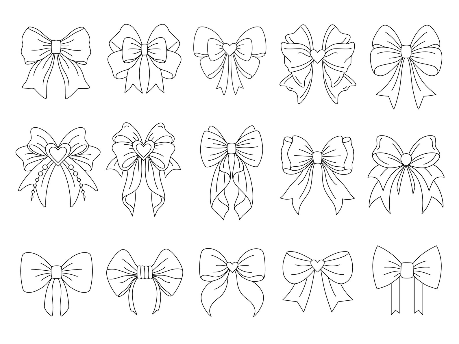 SVG - PNG - JPEG | 16 Decorative Ribbon Bows | Clipart - Black and ...