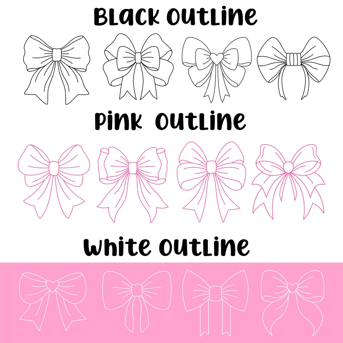 SVG - PNG - JPEG | 16 Decorative Ribbon Bows | Clipart - Black and ...