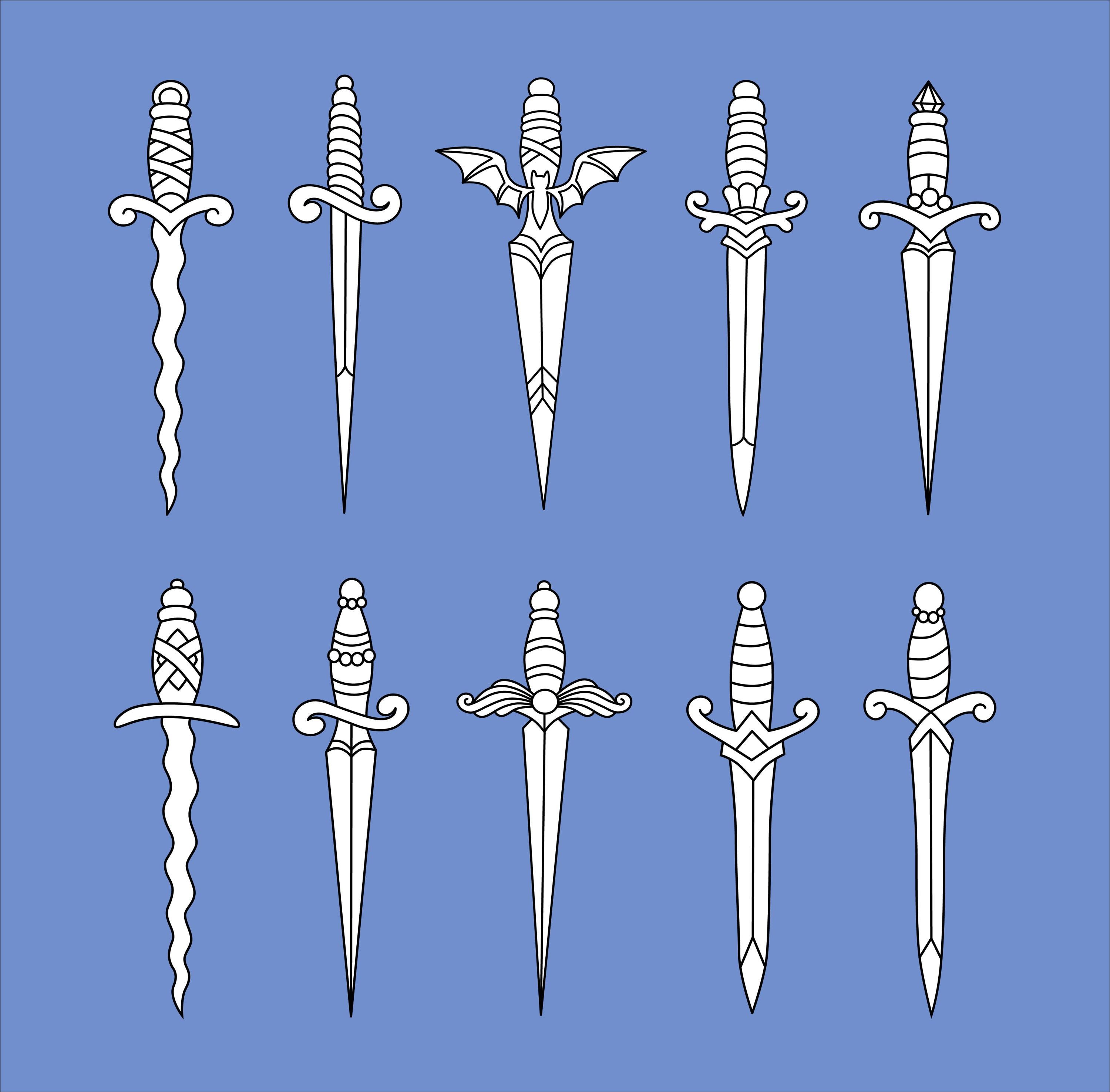 SVG - PNG - JPEG | 10 Dagger Swords Bundle | Tattoo Inspired | Clipart ...