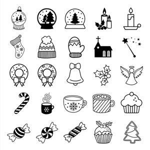 JPEG PNG SVG Winter Doodles Line Art Silhouettes L Winter Digital ...
