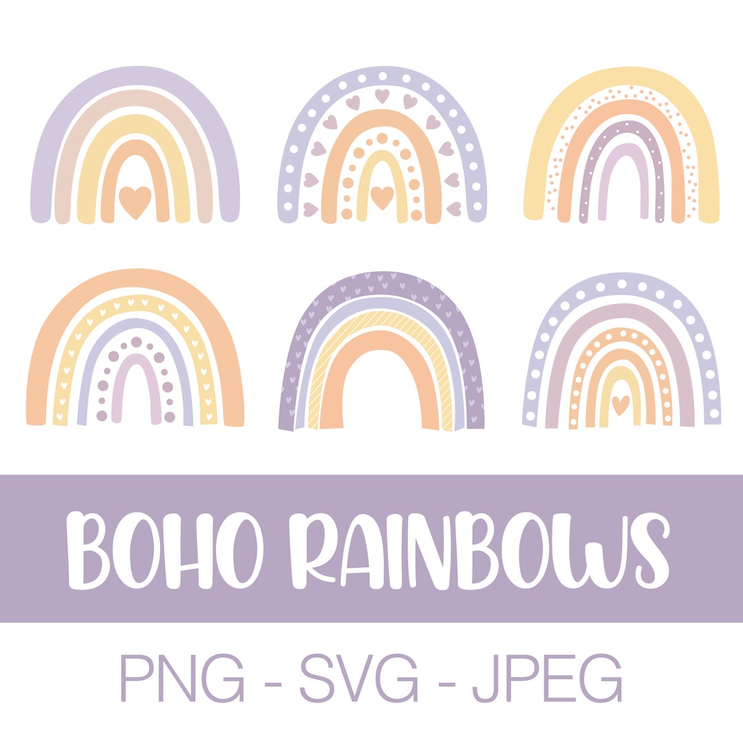 Boho Rainbow Clipart: Pastel Colors, Vector Line Art (SVG, PNG, JPEG ...