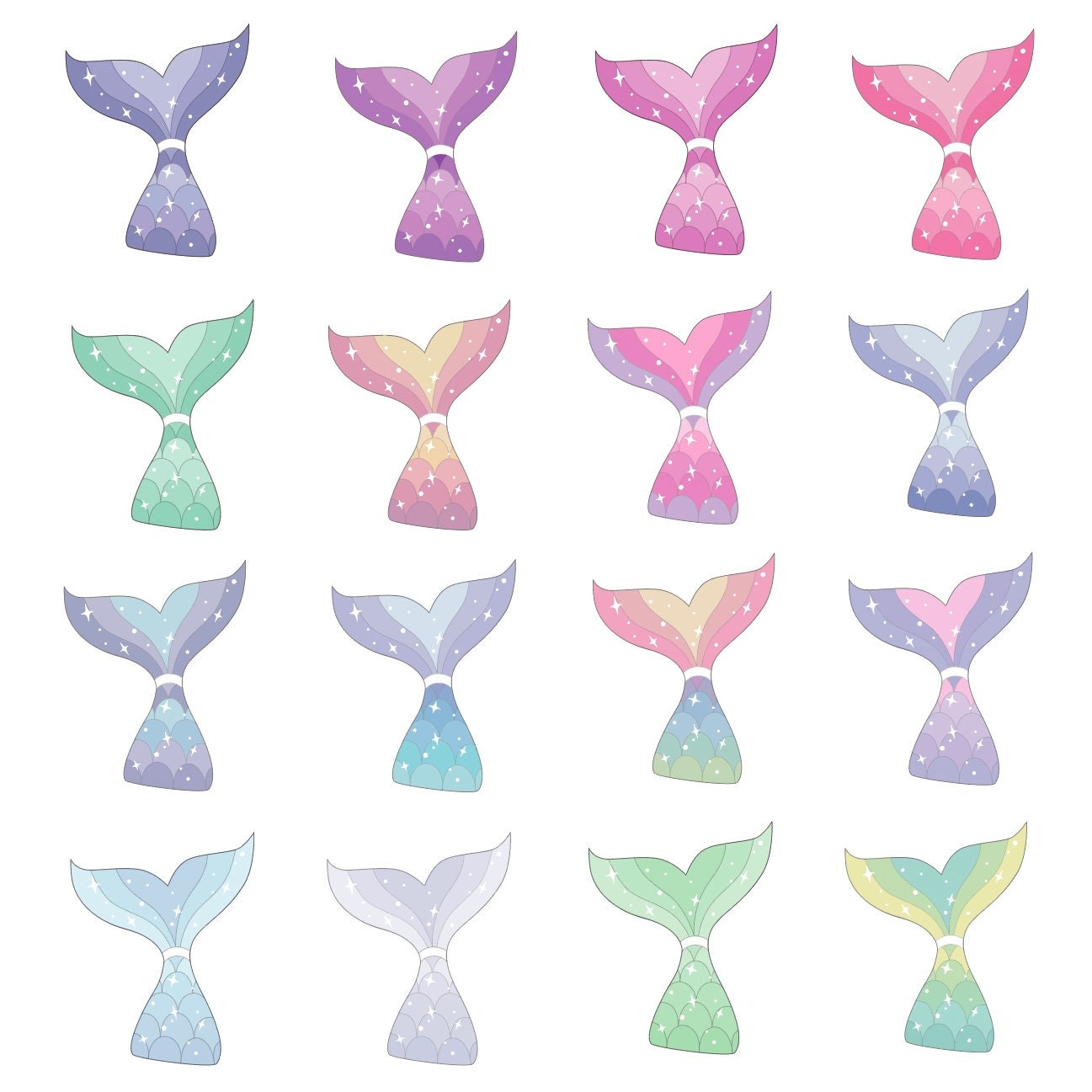 JPEG PNG 16 Rainbow Pastel Mermaid Tails Clipart Vector Art - Etsy
