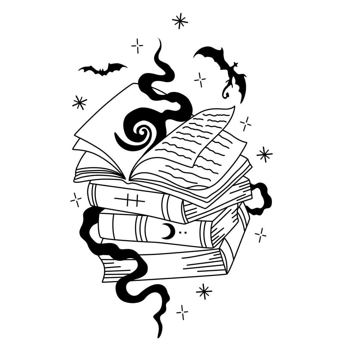 SVG - PNG - JPEG | Magical Fantasy Dark Books | Black and White Clipart ...