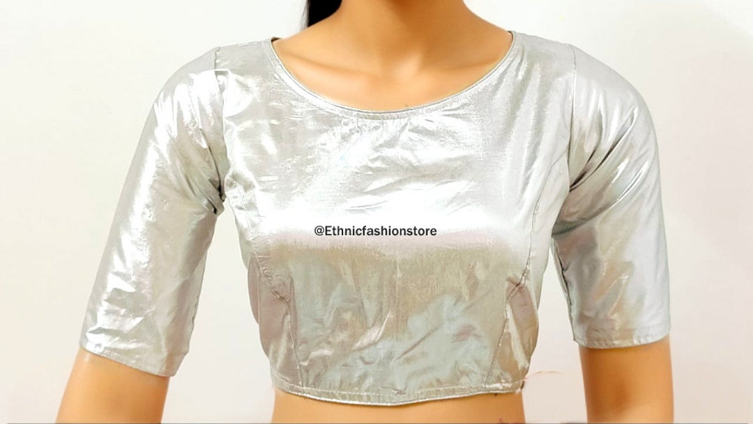 Readymade Silver Saree Blouse, Designer Saree Blouse, Shimmer Sari ...