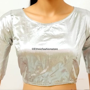 Readymade Silver Saree Blouse, Designer Saree Blouse, Shimmer Sari ...