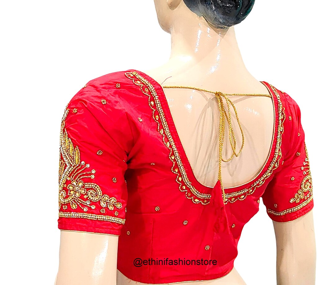 Red Aari Work Saree Blouse, Designer Wedding Sari Blouse, Plus Size ...