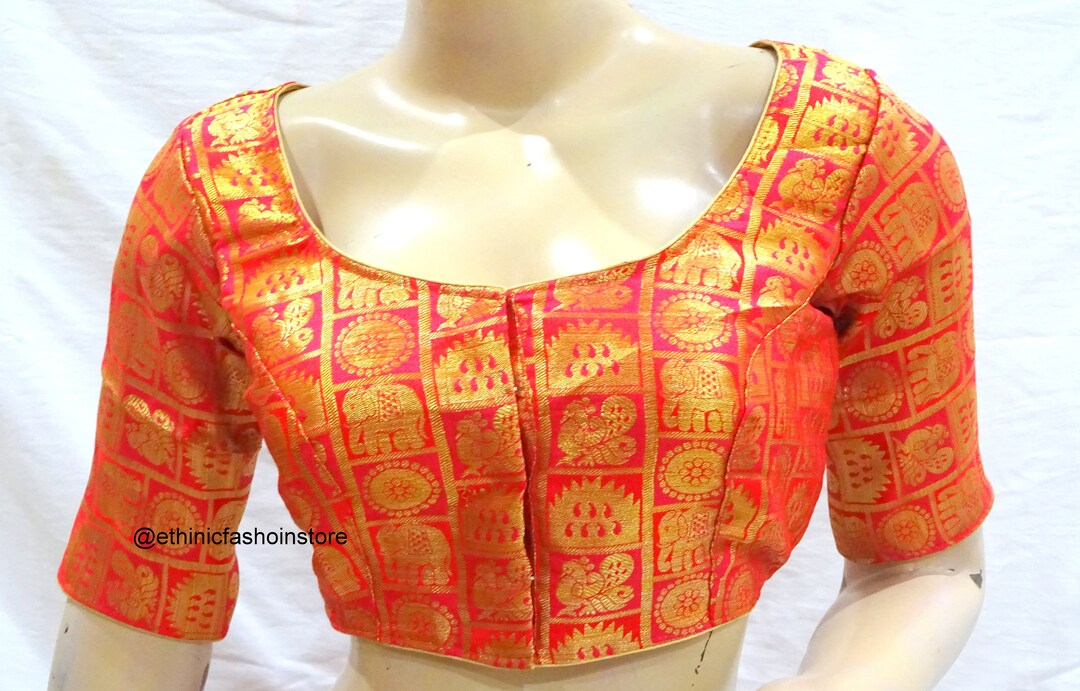 Readymade Red Saree Blouse, Designer Saree Blouse, Brocade Silk Sari ...