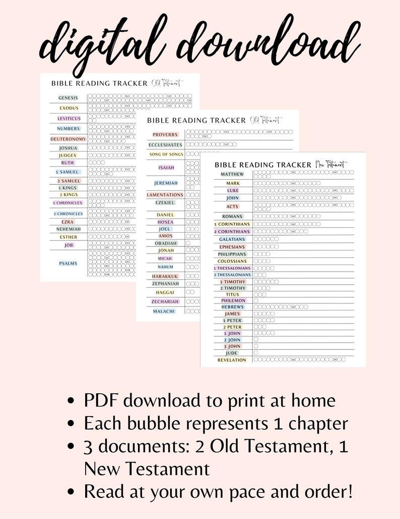Bible Reading Tracker - Old Testament and New Testament, Bible Reading ...