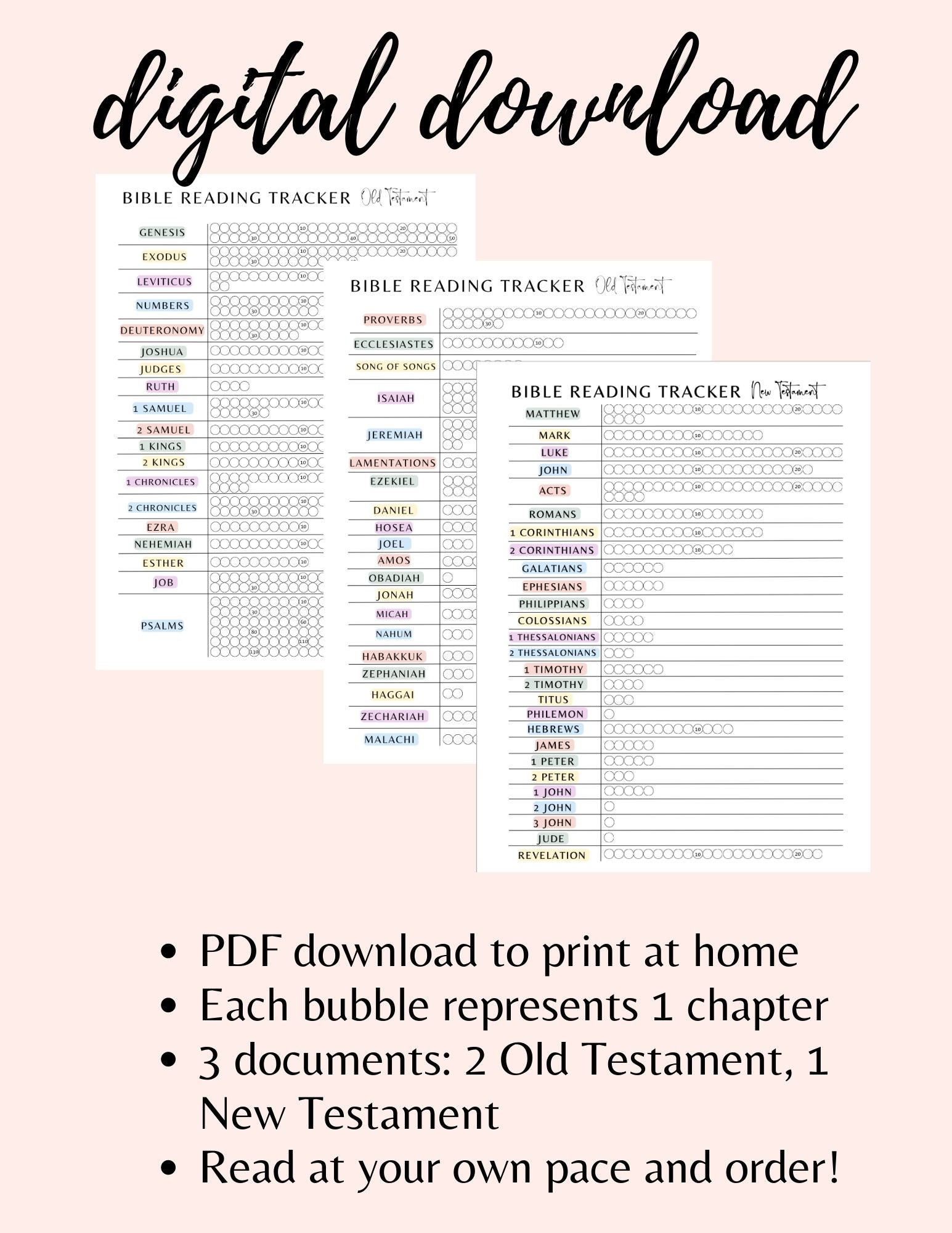 Bible Reading Tracker - Old Testament and New Testament, Bible Reading ...