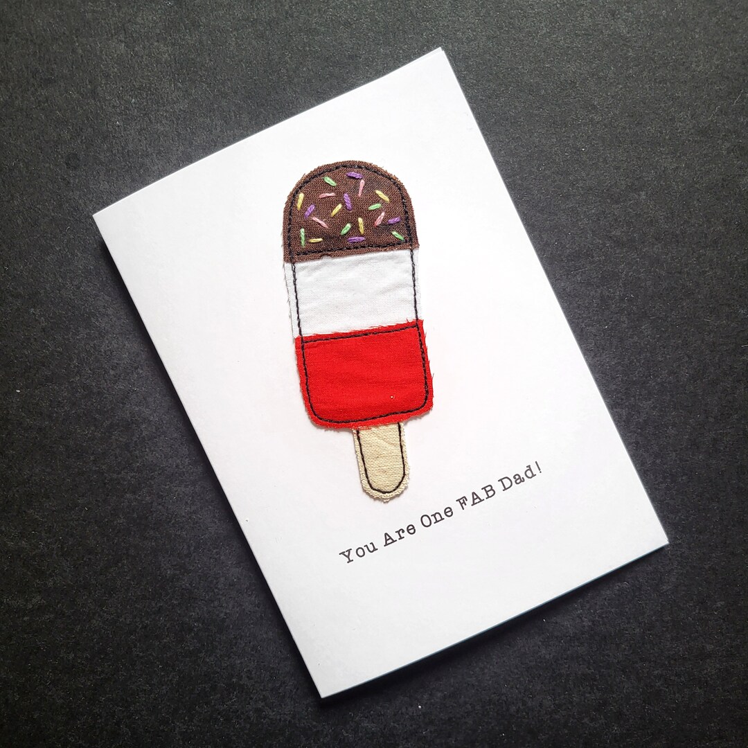 Personalised Embroidered Birthday Card - Fathers Day Card, Ice Cream ...