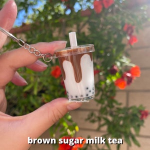 Custom Boba Milk Tea Liquid Drink W/ Ice Keychain | Matcha Milk Tea ...
