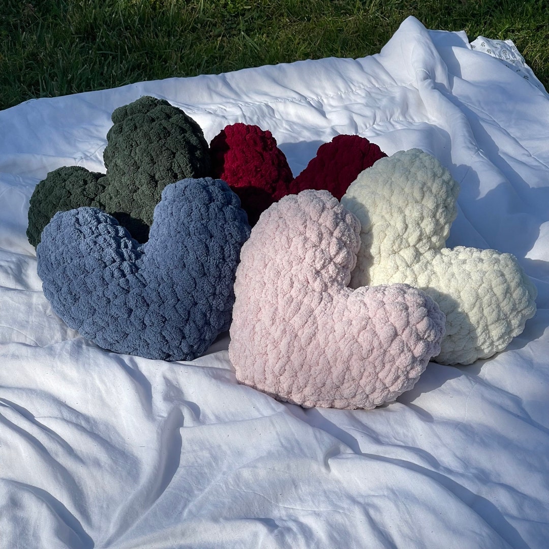 Handmade Custom Crochet Chunky Heart Pillows | Aesthetic Heart Pillows ...