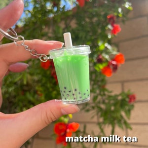 Custom Boba Milk Tea Liquid Drink W/ Ice Keychain | Matcha Milk Tea ...