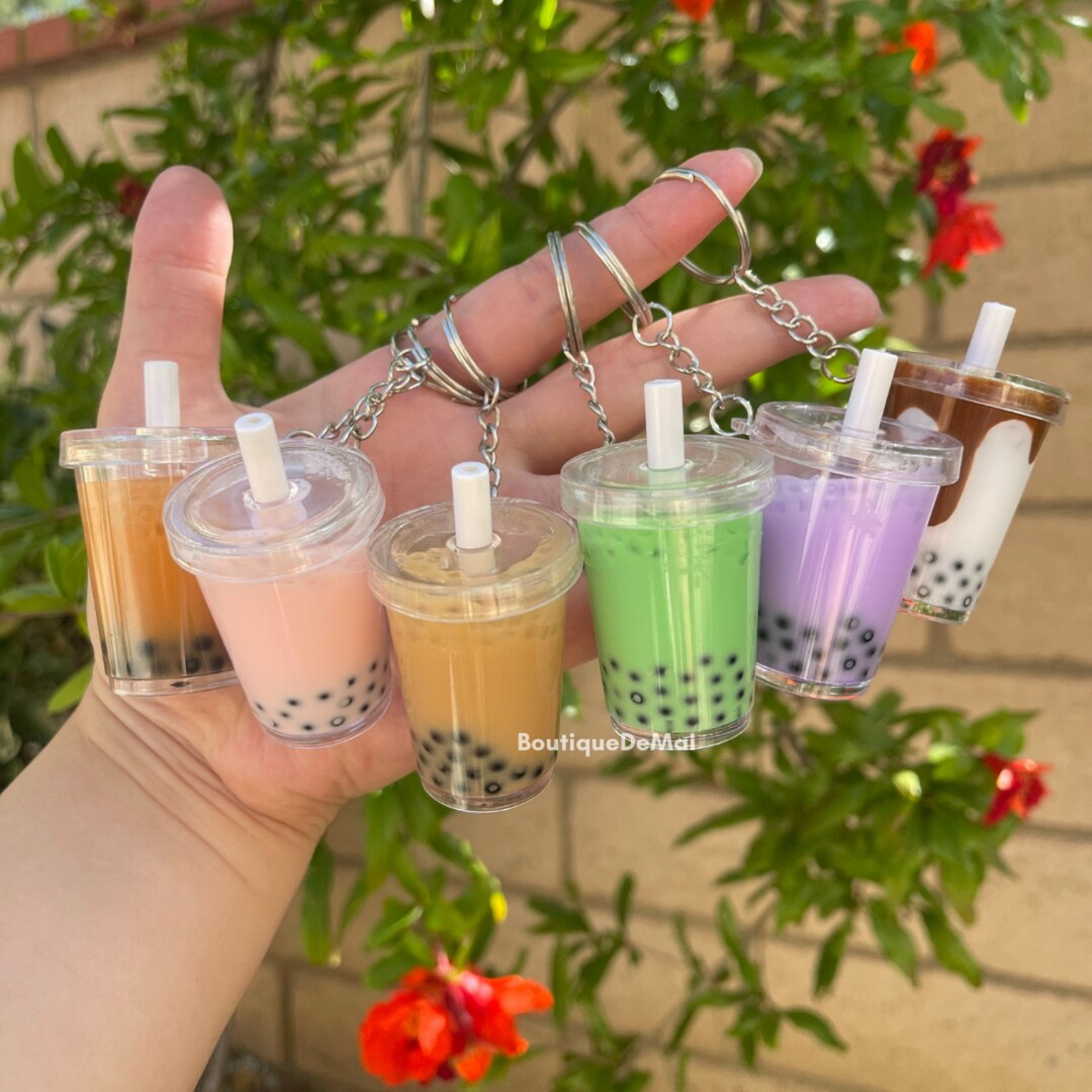 Custom Boba Milk Tea Liquid Drink W Ice Keychain Matcha Milk Tea