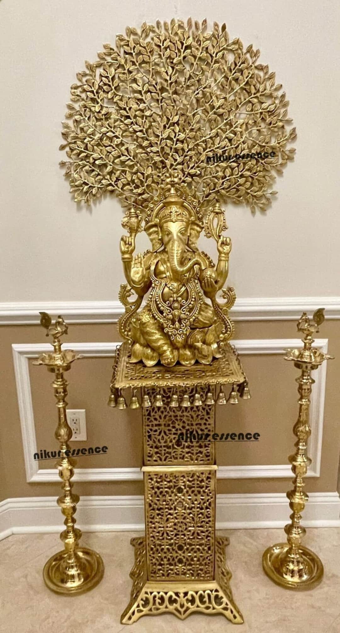 Brass Ganesha Statue With Brass Stand & Brass Tree,brass Lord Ganesha ...