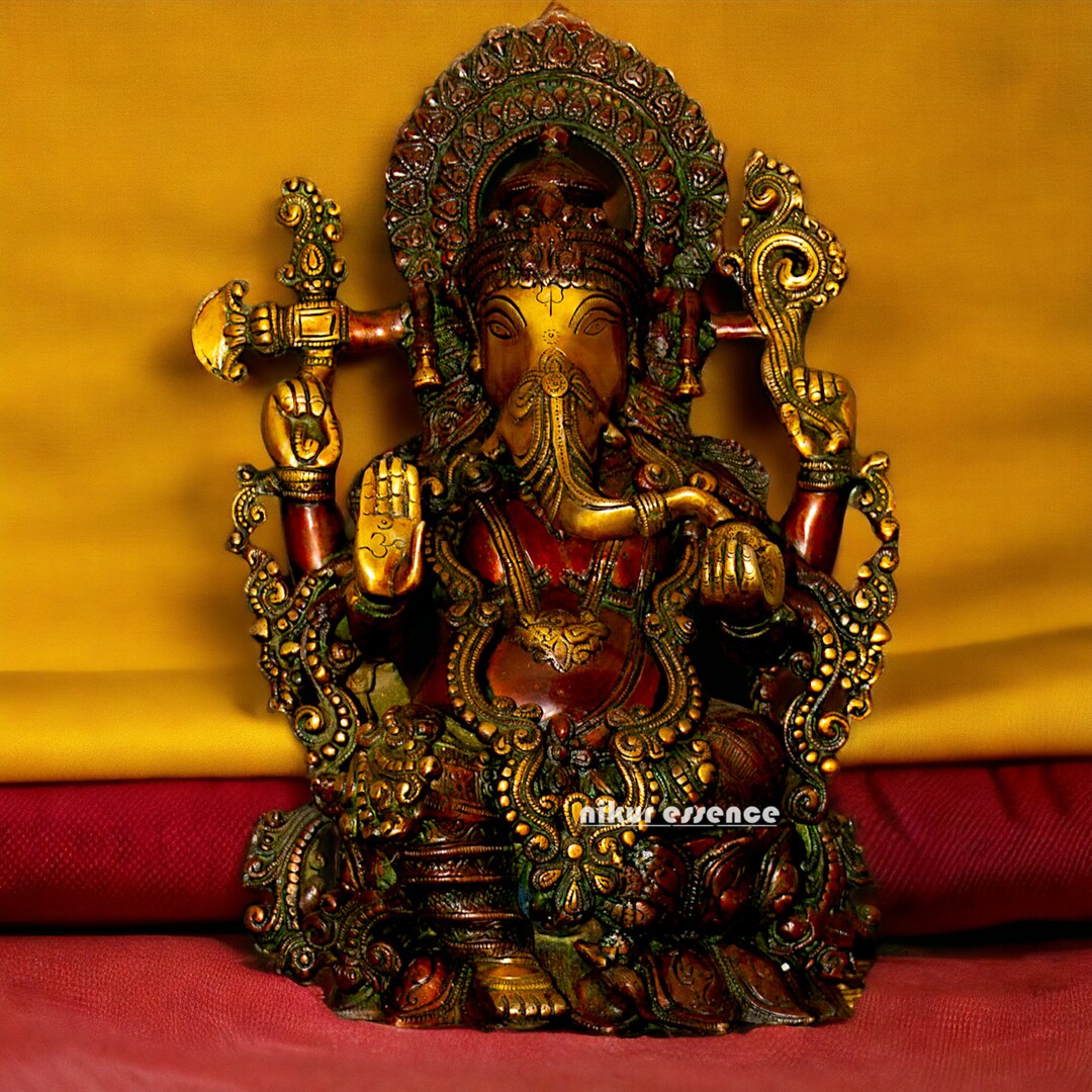 17 Ganesha Antique Finish Brass Statue, Home Decor Gift, Indian Brass ...