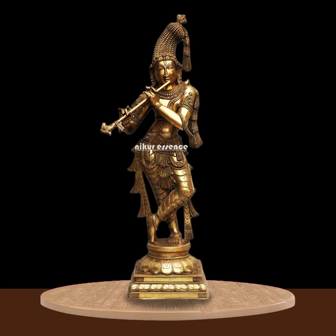 35 Krishna Large Brass Statue Krishna Brass Idolbrass Etsy