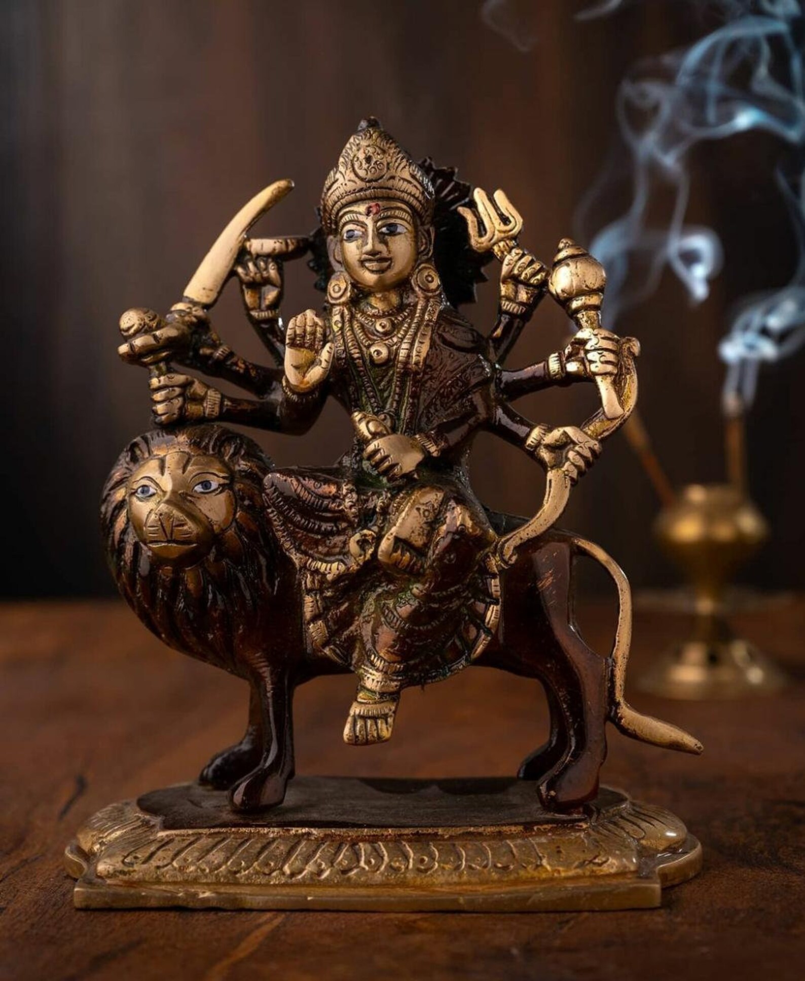 7.5 Durga Brass Statue With Beautiful Mosaic Work Home - Etsy
