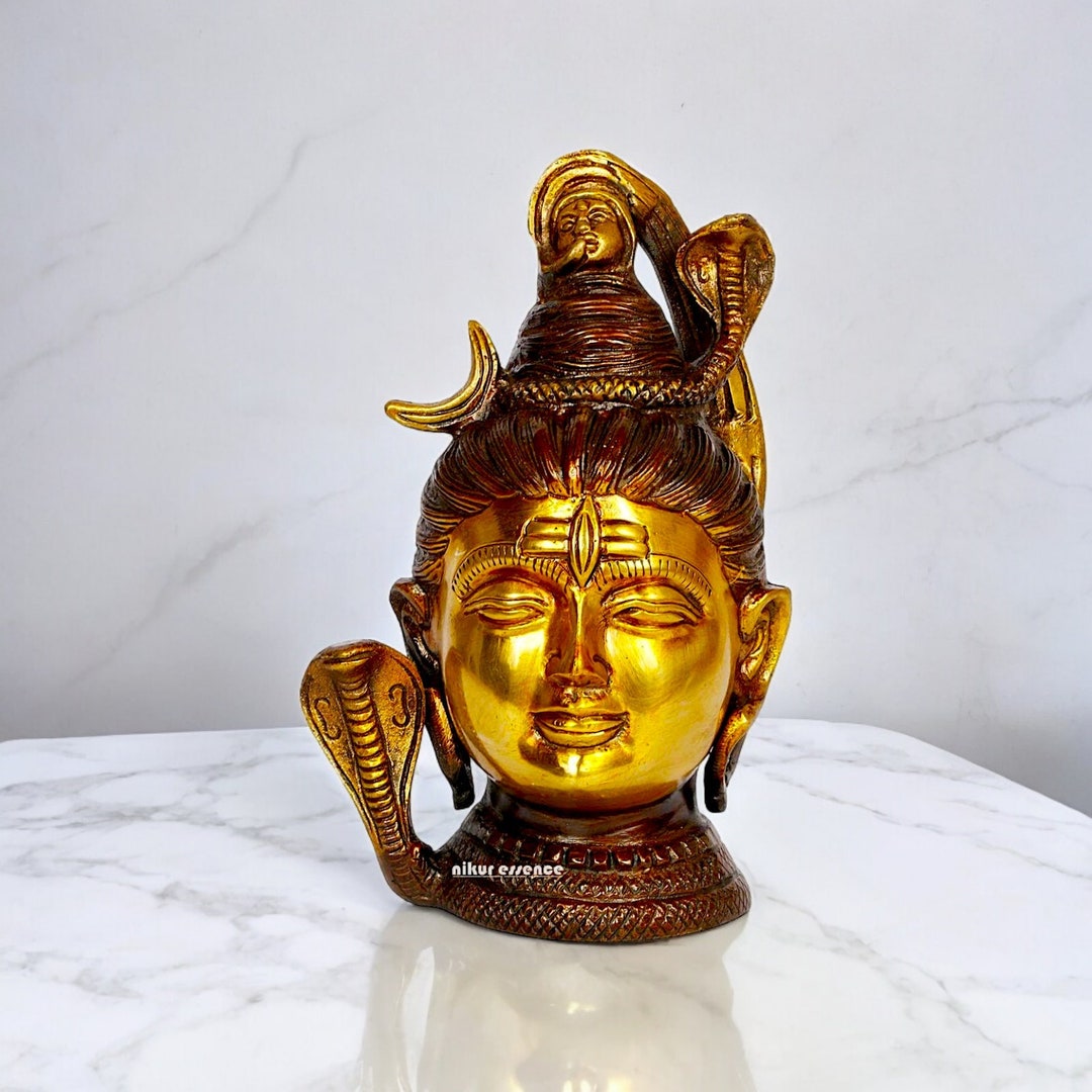 Brass Lord Shiva Face Head With Sheshnaag Murti Shiv Statue Idol for ...