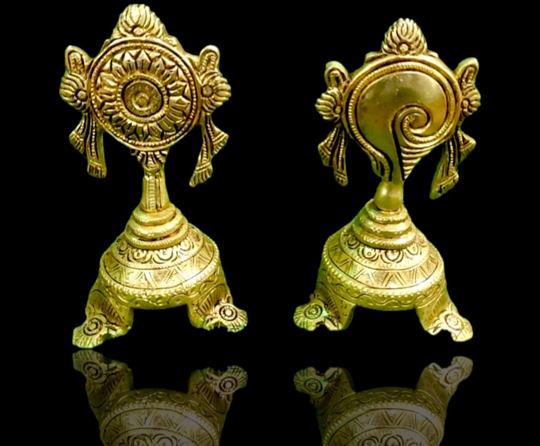 Brass Sangu Chakra Figurinesset of 2, Home Decor Gift, Indian Brass Art ...