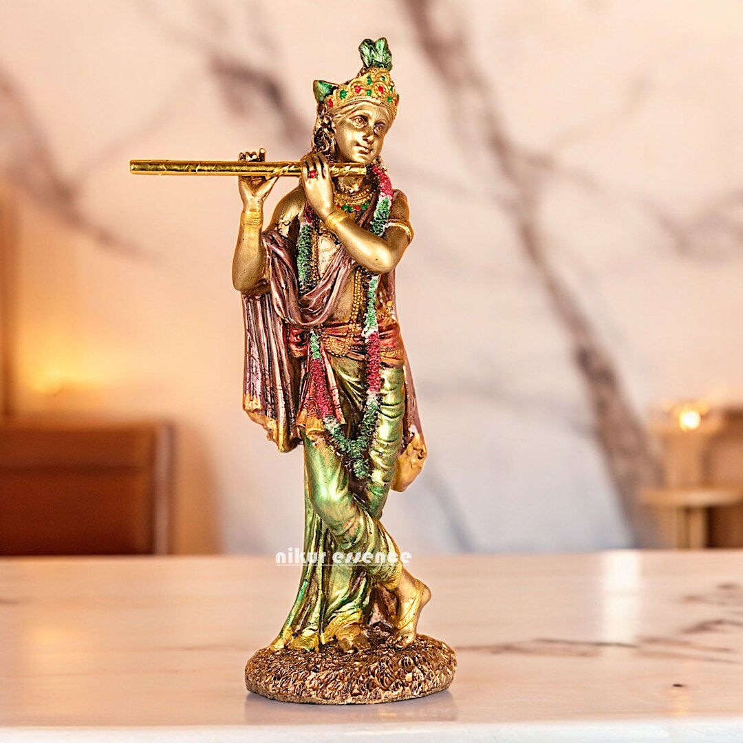 Krishna Bronze Cold Cast Statue, 26 Cm Resin Gift for Him ,krishna With ...