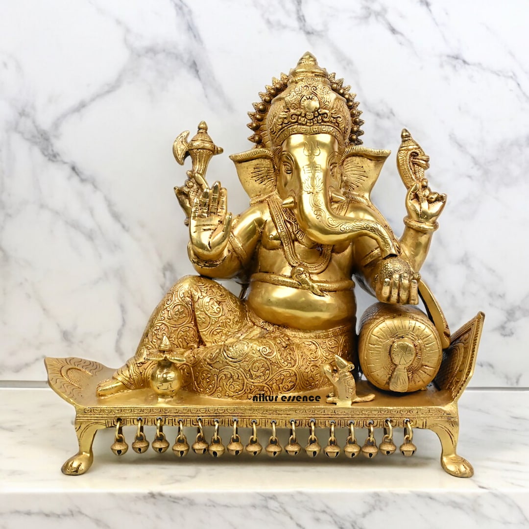 Brass Ganesha Idol at Ease Position, Ganesha Lying on Bed Giving ...