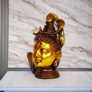 Brass Lord Shiva Face Head With Sheshnaag Murti Shiv Statue Idol for ...