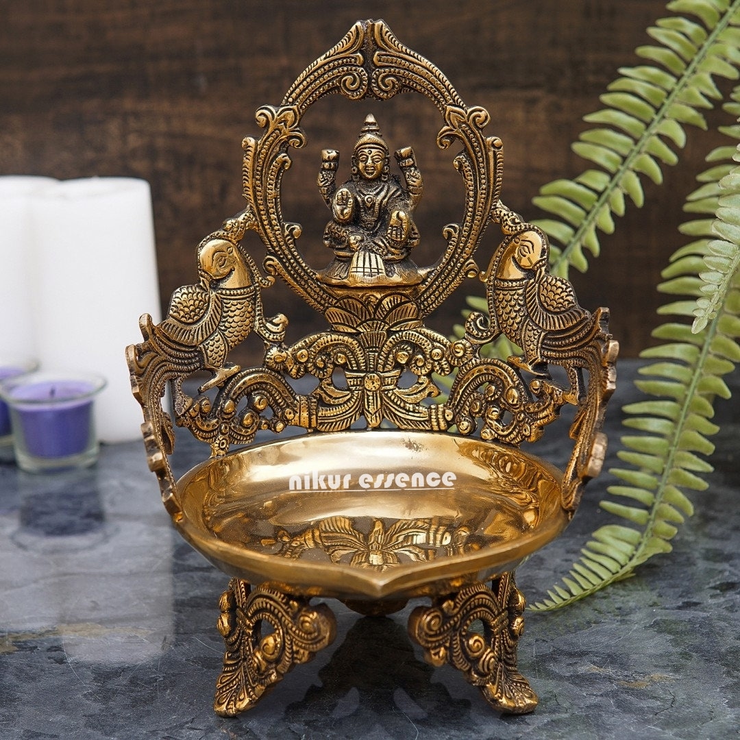 Laxmi Brass Peacock Urli Diya Lamp With Beautiful Stone Work, Laxmi ...