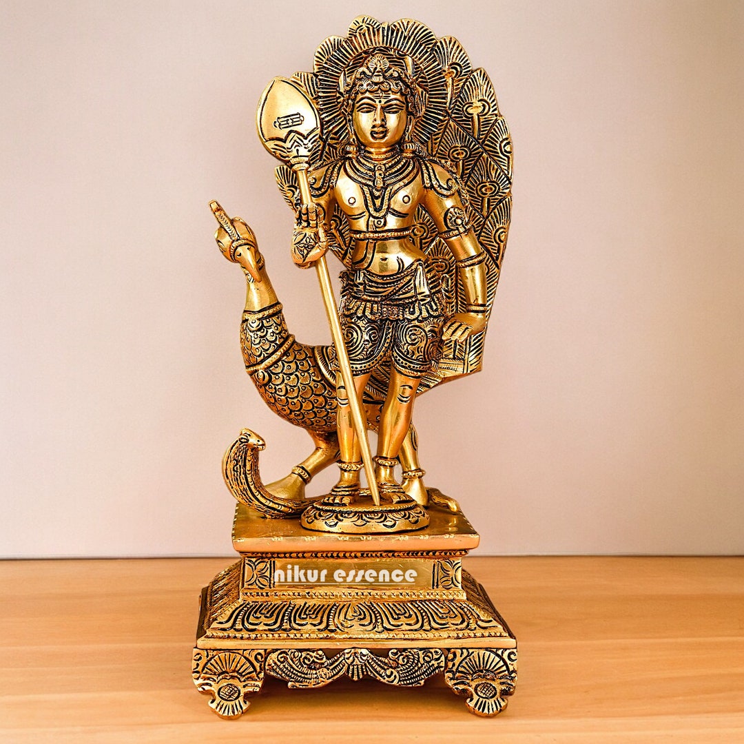 Murugan/kartikeyan Brass Standing Idol,murugan Saami Statue,home Decor Gift,indian Brass Art ...