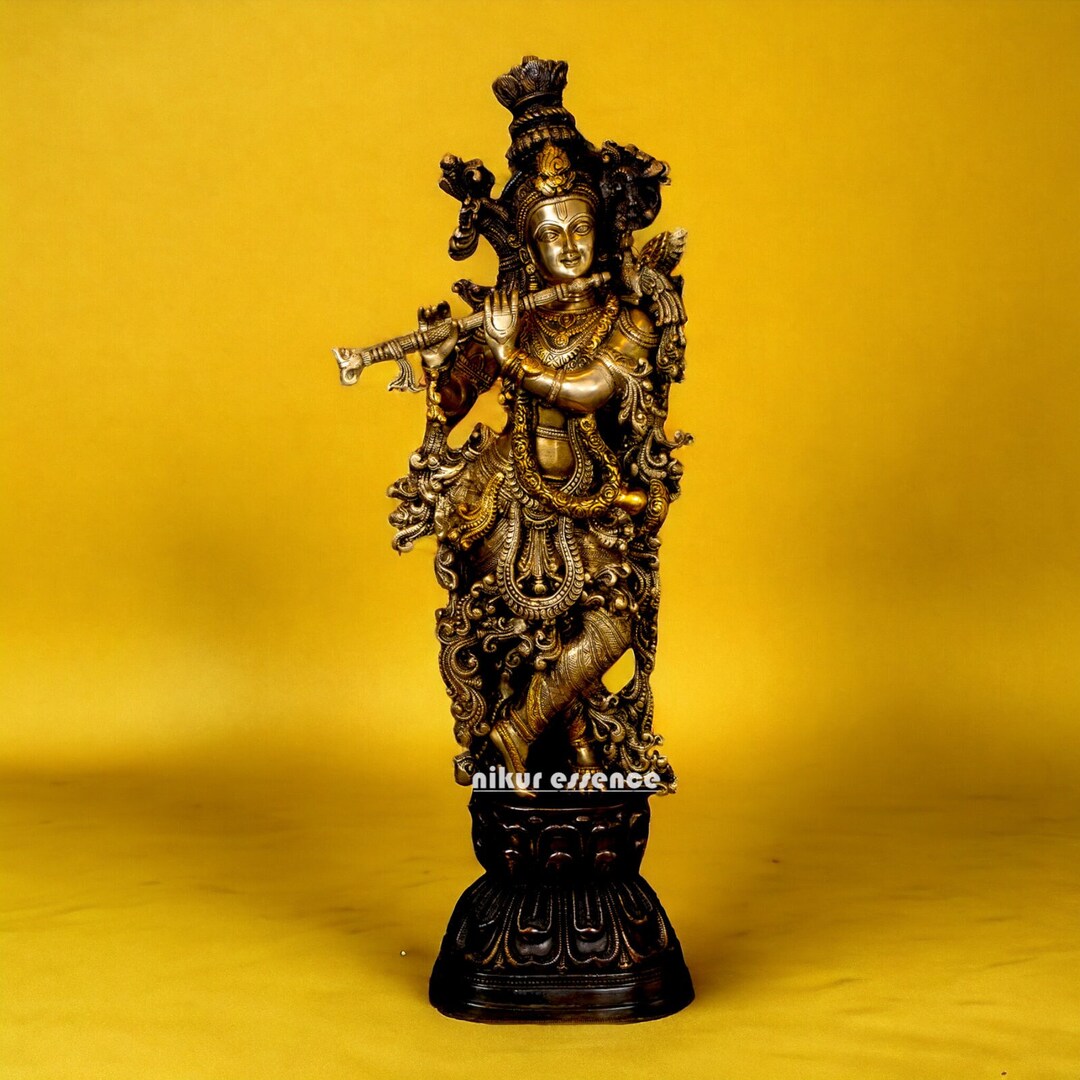 Colorful Krishna Brass Statue,75 Cm Yellow & Black Brass Lord Krishna ...