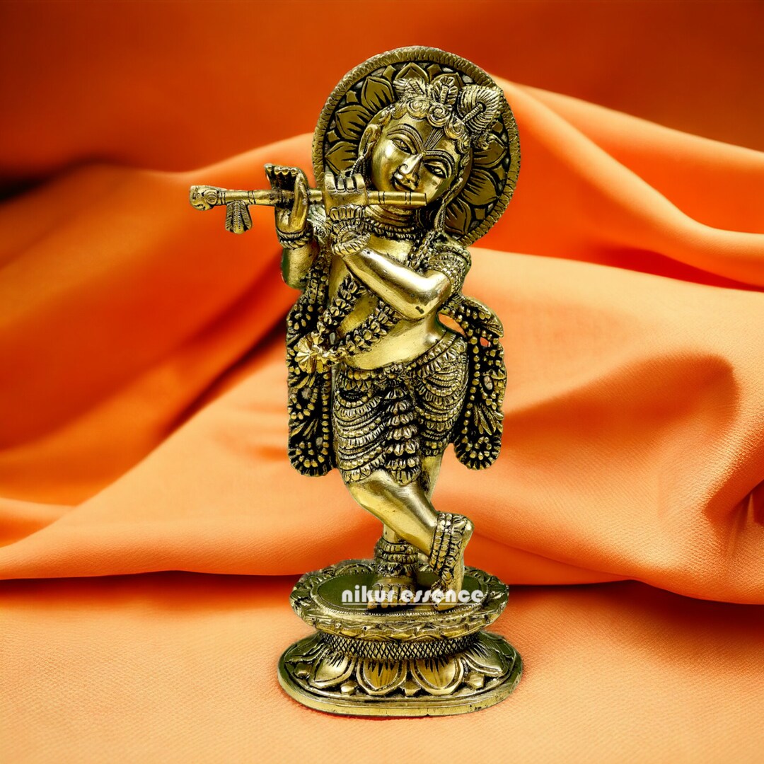 Krishna Brass Idol,11 Inches Krishna Peetal Murthy Decoration, Divine ...