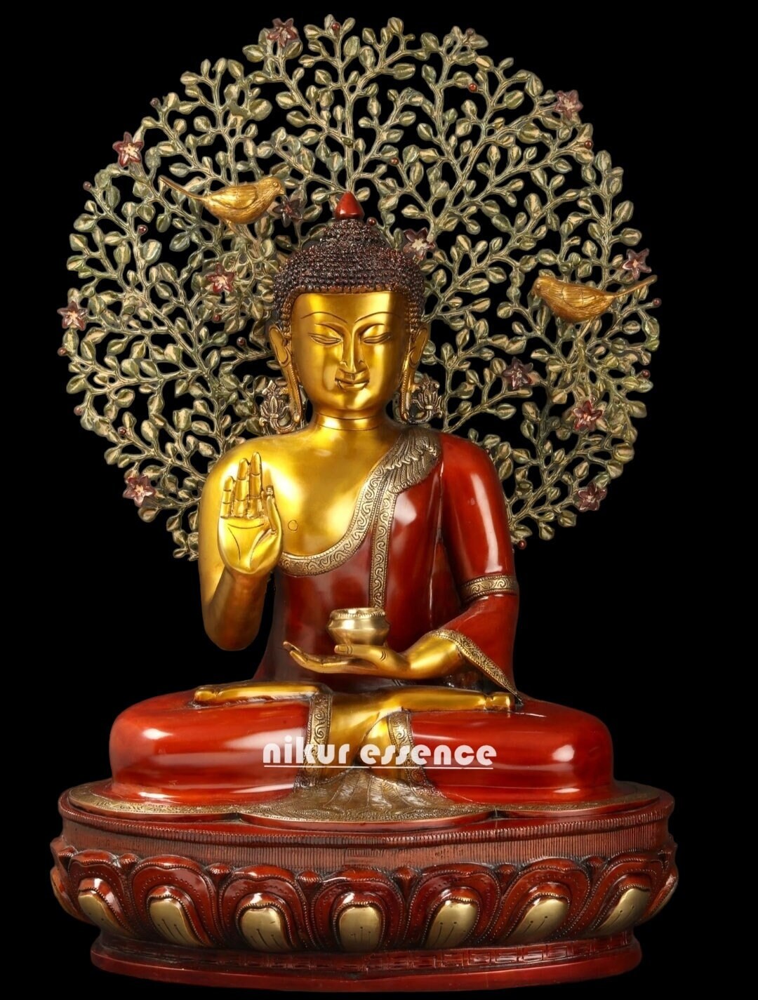 Brass Colorful Buddha With Bodhi Tree ,71 Cm Buddah Preaching Under the ...