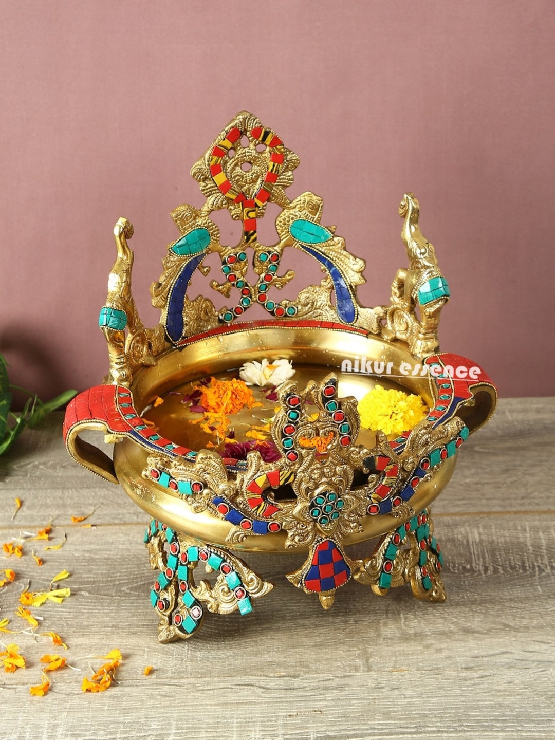 Brass Decorative Bowl, Brass Urli Diya Lamp With Beautiful Stone Work ...