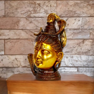 Brass Lord Shiva Face Head With Sheshnaag Murti Shiv Statue Idol for ...