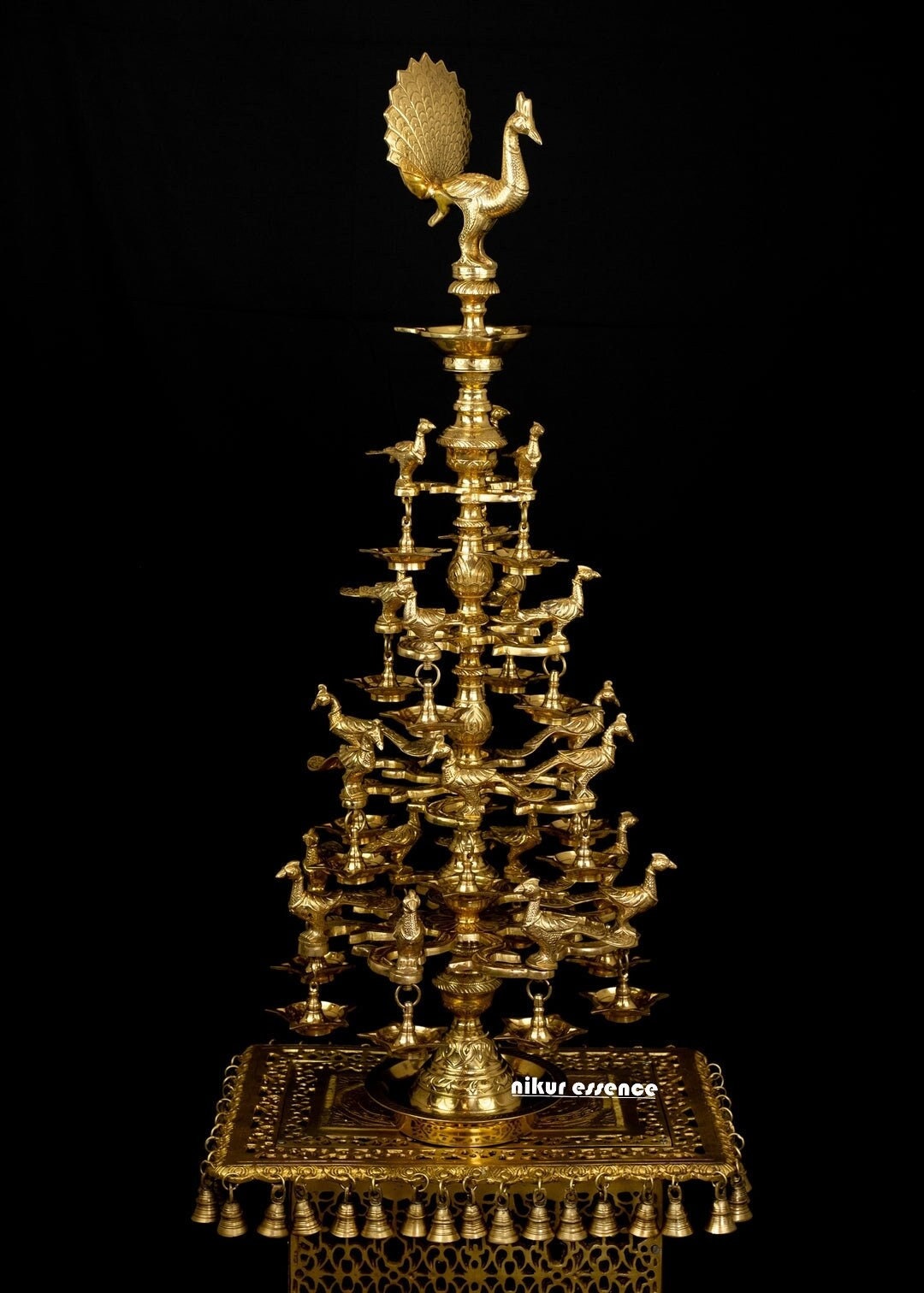 Big Peacock Diya Stand,42 Inches 4 Tier Vilakku With 22 Peacocks ...
