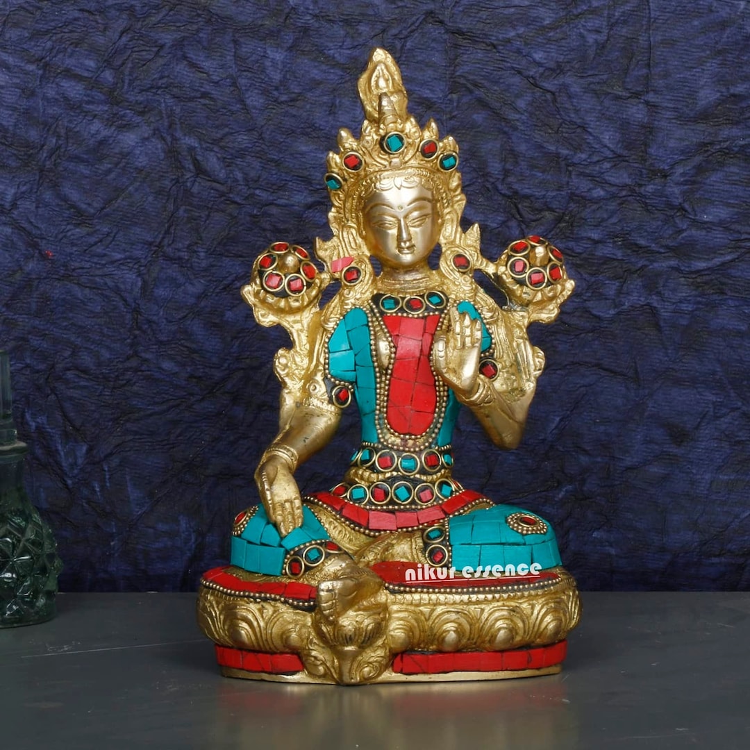 Tara Devi Statue Brass Tibetan Goddess Religious Green Tara Statue for Health Happiness Wealth ...