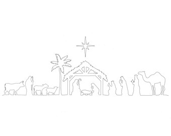 Nativity Scene Line Art Svg - Etsy
