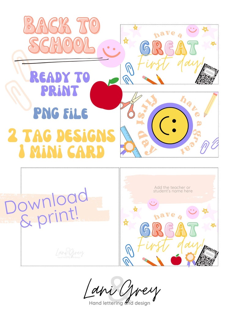 Retro Back to School Teacher Student Gift Tags and Card Print - Etsy