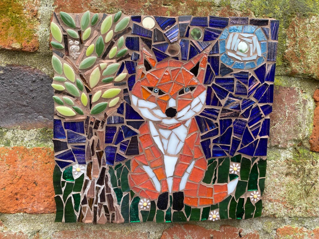Fox Mosaic Wall Art, Iridescent Garden Tile Decor - Etsy