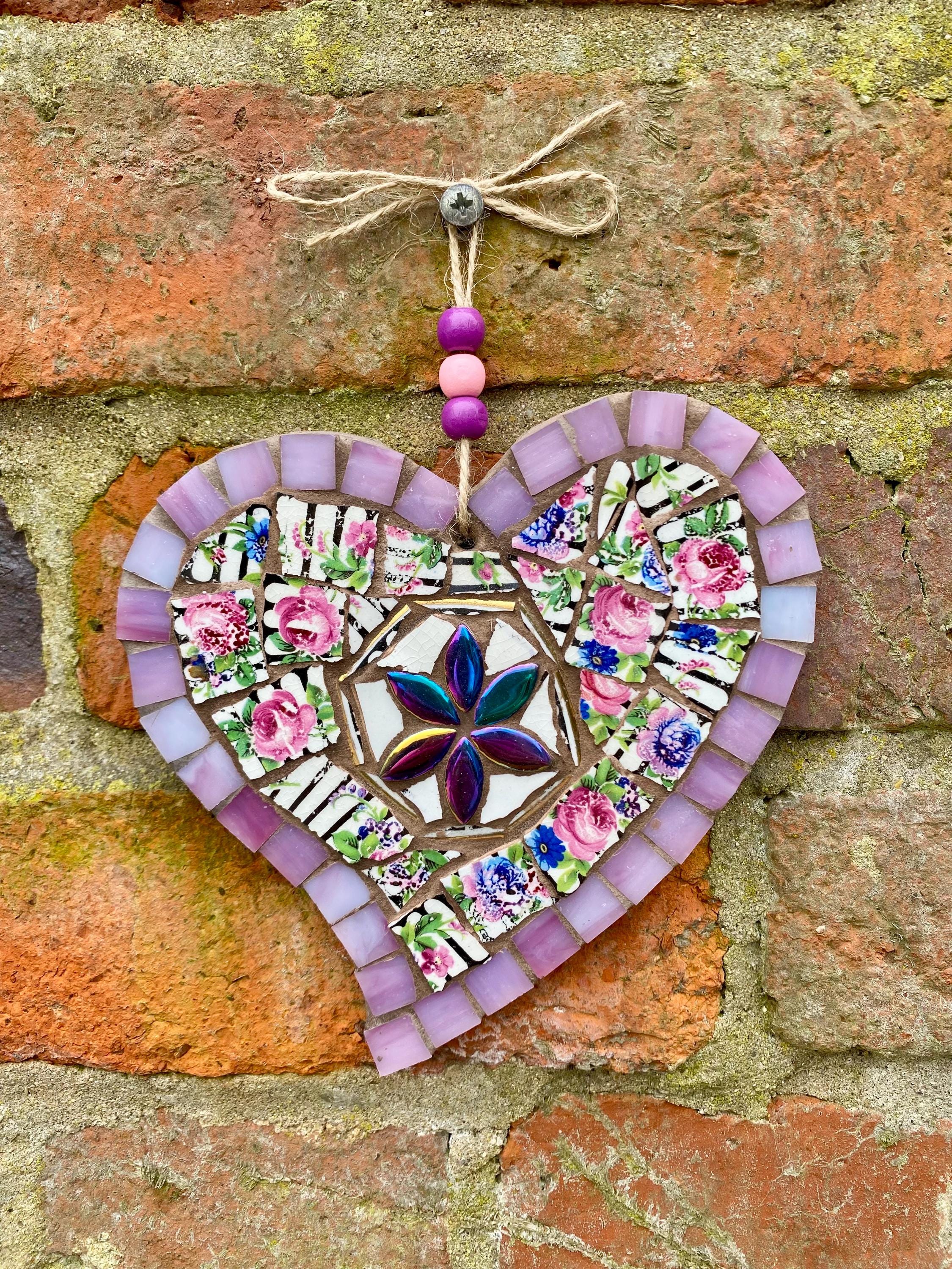 Handmade Floral China Mosaic Heart - Garden Decor - Recycled Art - Etsy