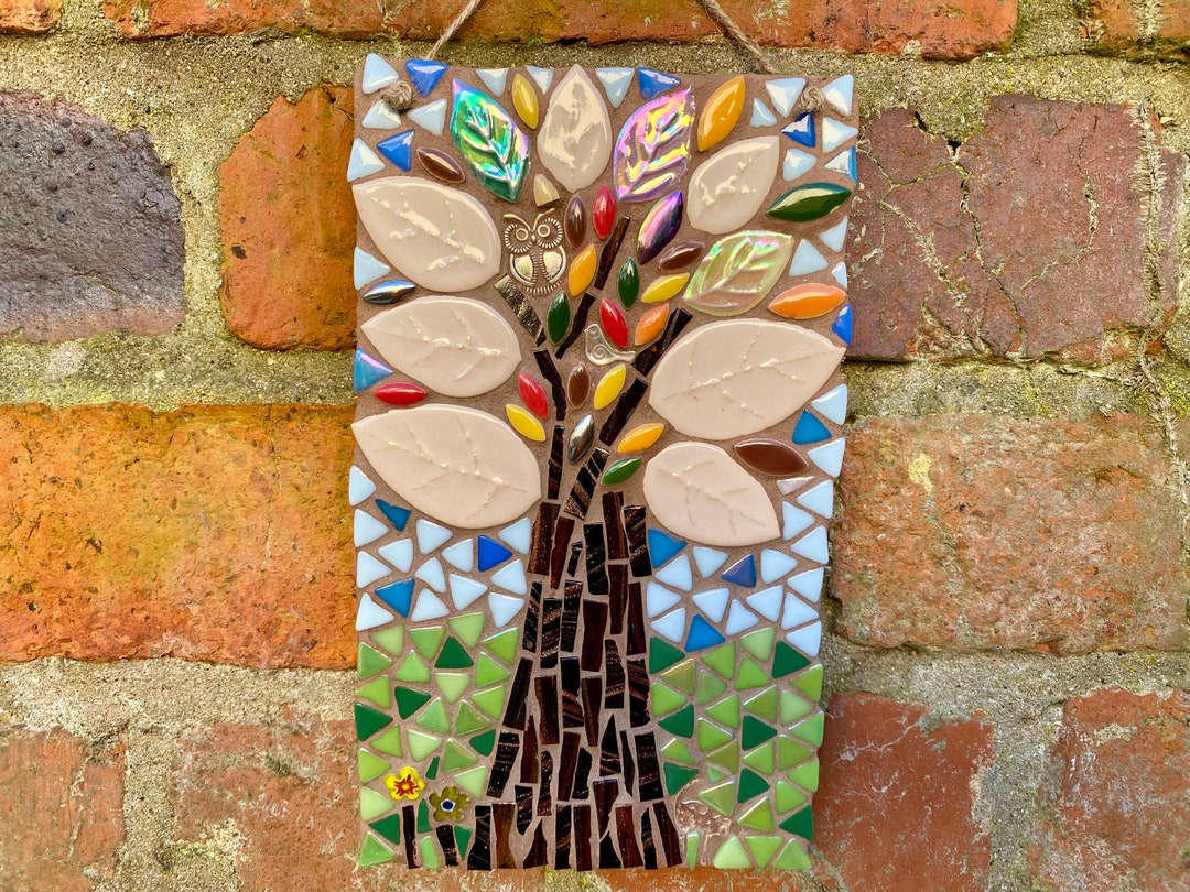 Tree of Life Art Mosaic Tree Wall Plaque Owl Art Garden - Etsy
